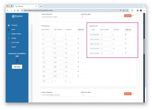 Finishing Add-on Pricing Module - pricecal.co